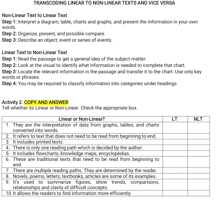 TRANSCODING LINEAR TO NON-LINEAR TEXTS AND | StudyX