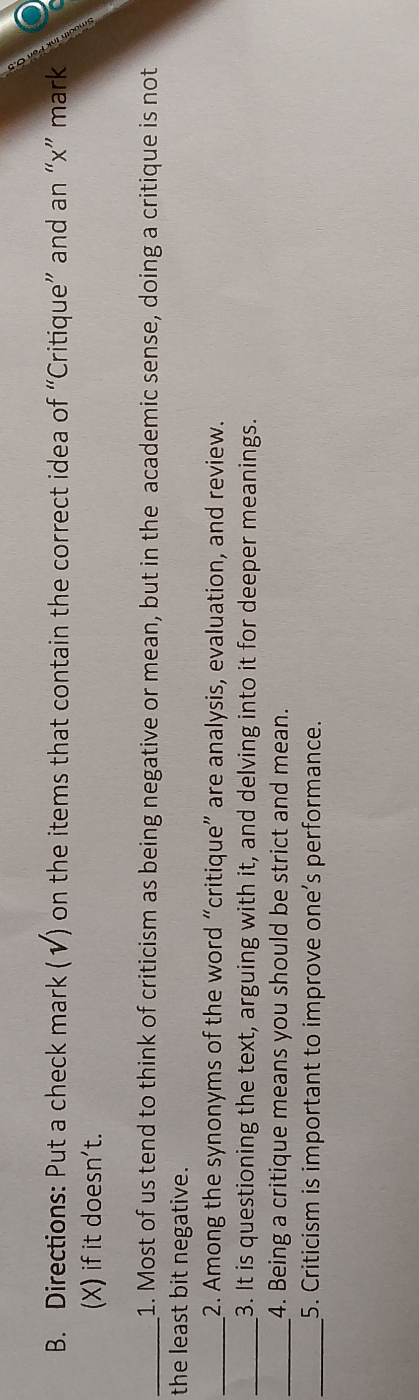 B Directions Put a check mark () on the | StudyX