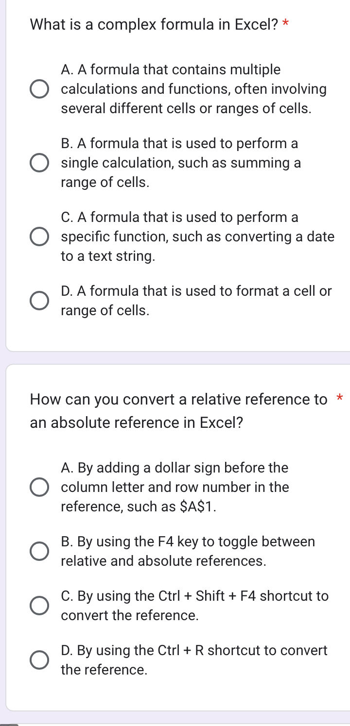 What is a complex formula in Excel A A | StudyX