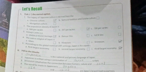 Lets Recall I Tick () the correct option 1 | StudyX