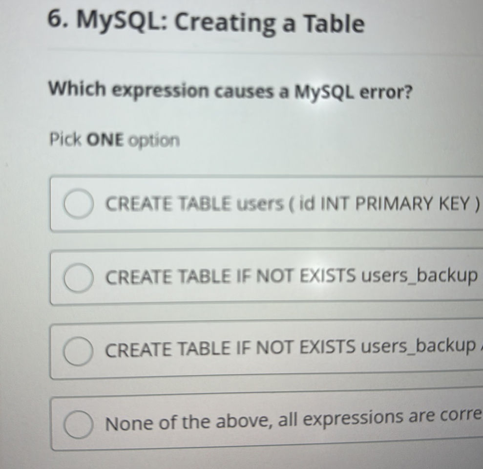 6 MySQL Creating a Table Which expression | StudyX