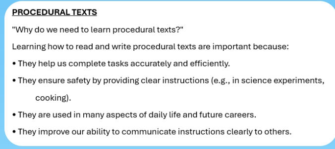 PROCEDURAL TEXTS Why do we need to learn | StudyX