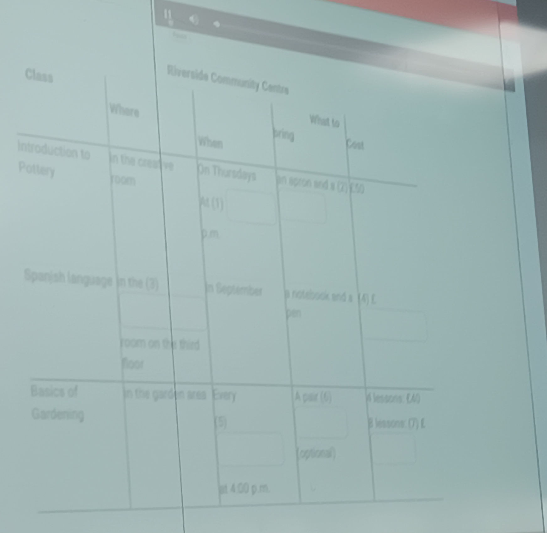 Riverside Community Centre Class Where | StudyX