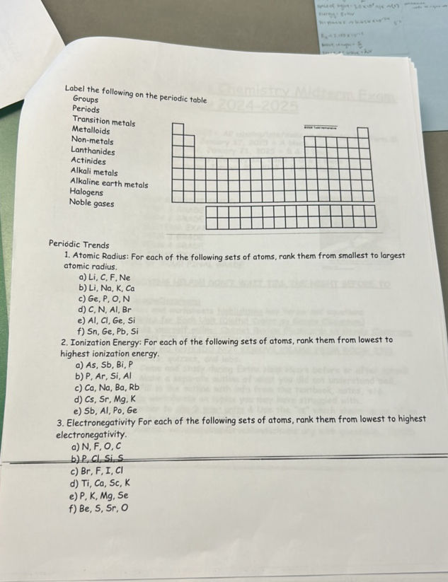 Label the following on the periodic table | StudyX