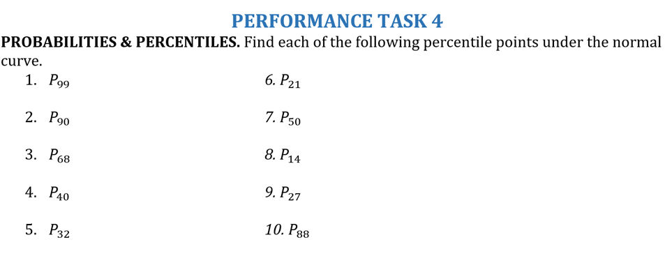 PERFORMANCE TASK 4 PROBABILITIES | StudyX