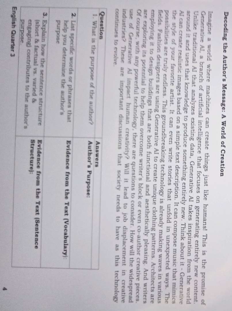 Decoding the Authors Message A World of | StudyX