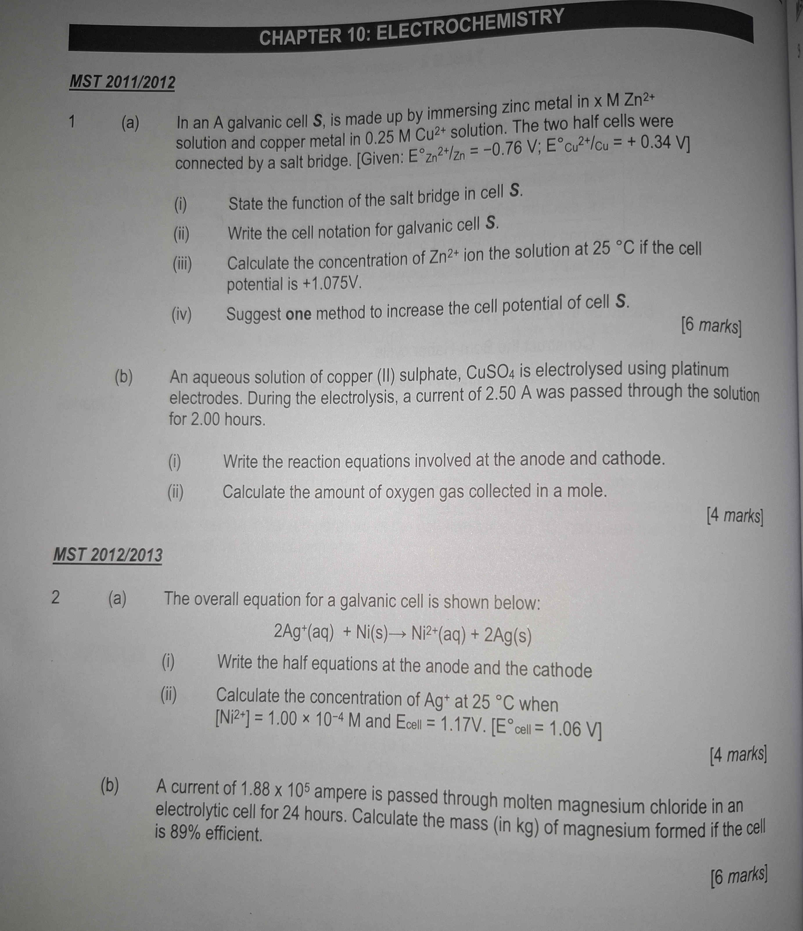 MST 2011/2012 CHAPTER 10 ELECTROCHEMISTRY 1 | StudyX