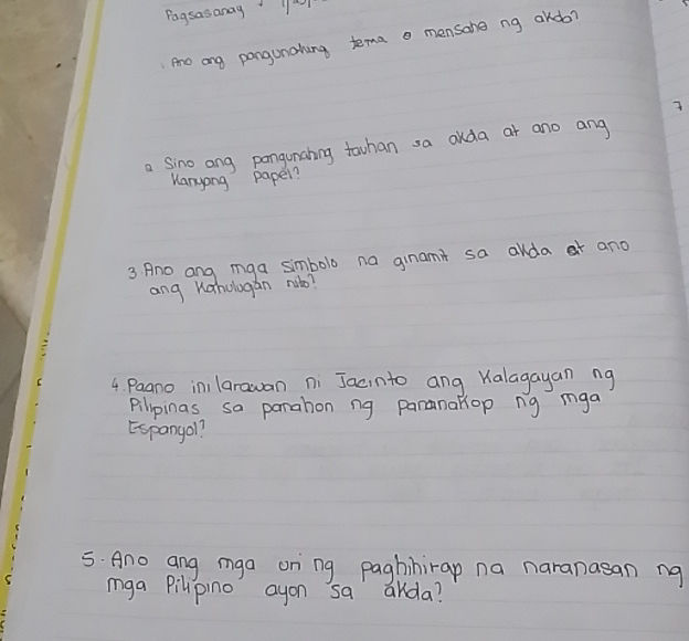 Pagsasanay 1 Ano ang pangunahing tema o | StudyX