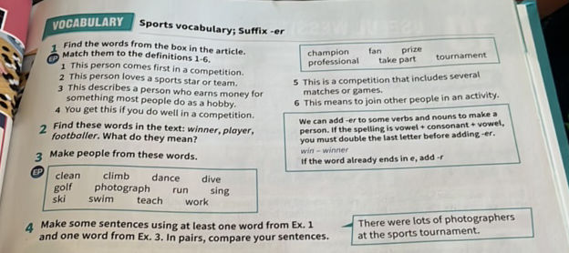 VOCABULARY Sports vocabulary Suffix -er 1 | StudyX