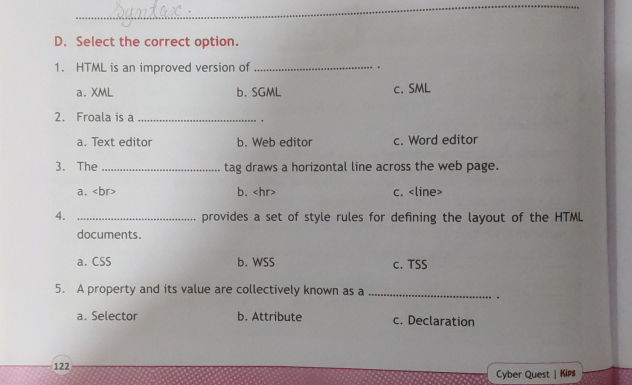 D Select the correct option 1 HTML is an | StudyX