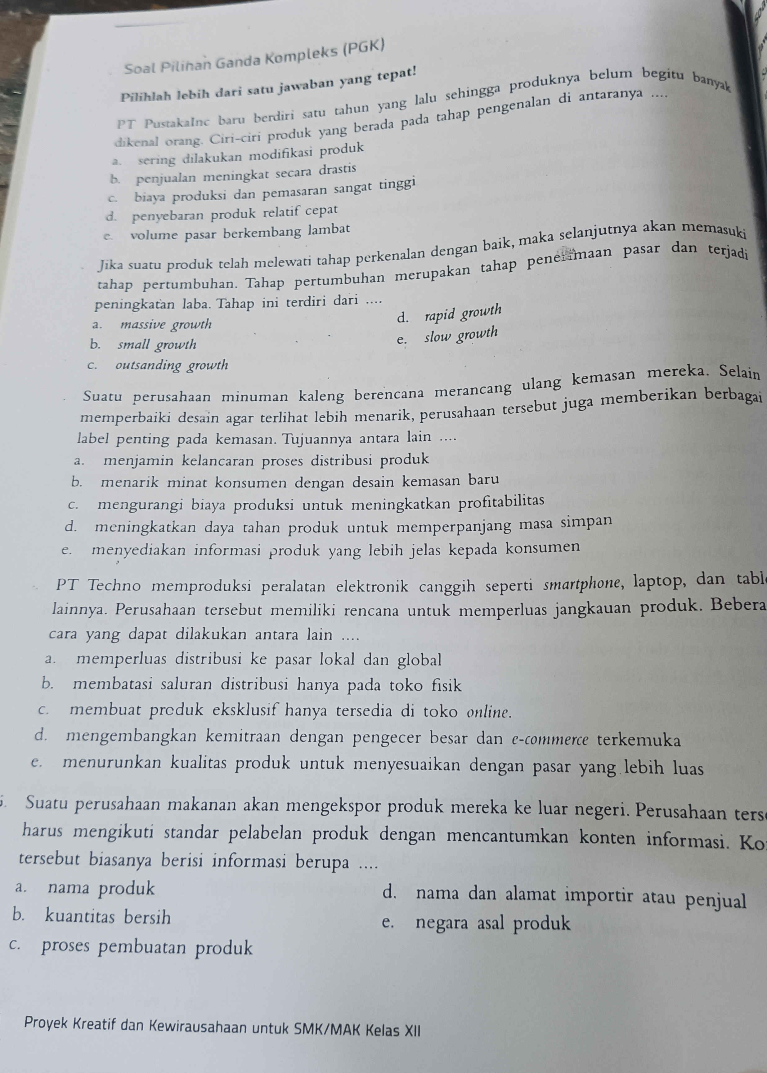 Soal Pilihan Ganda Kompleks (PGK) Pilihlah | StudyX