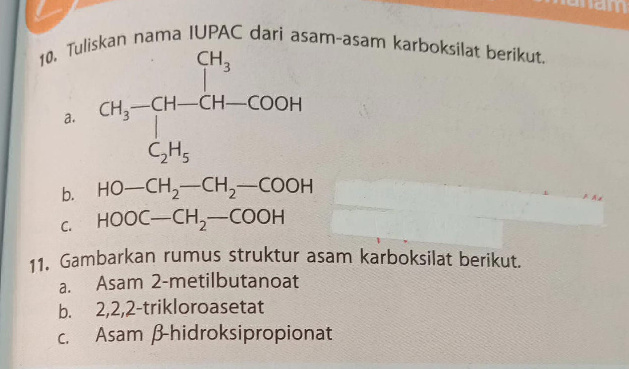 10 Tuliskan nama IUPAC dari asam-asam | StudyX