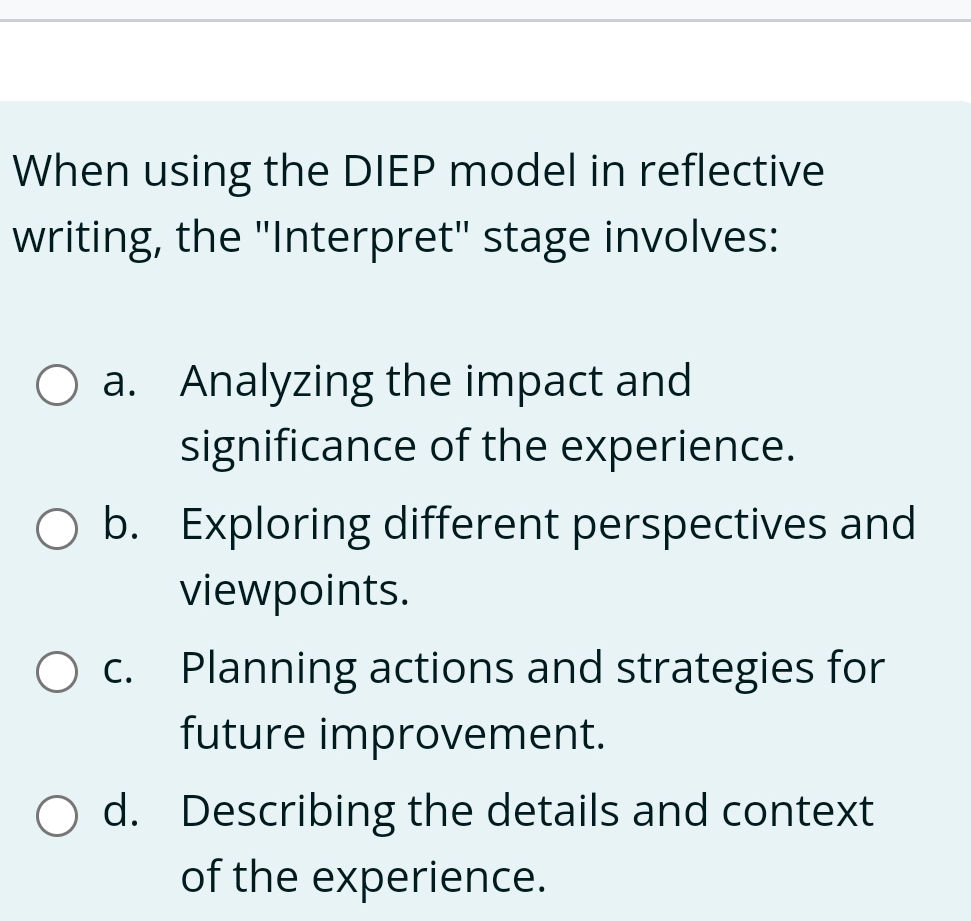 When using the DIEP model in reflective | StudyX