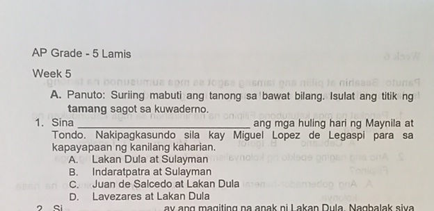 AP Grade - 5 Lamis Week 5 A Panuto Suriing | StudyX