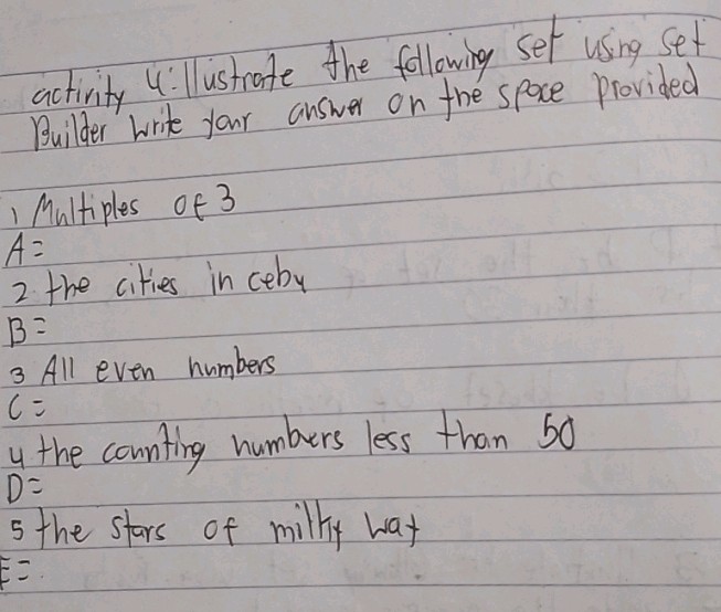 activity 4Illustrate the following set using | StudyX