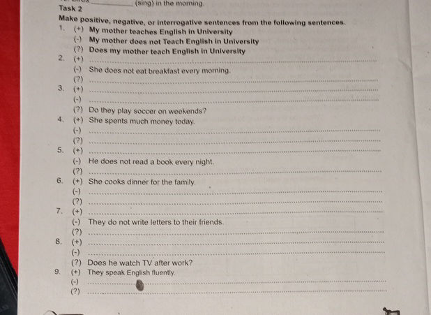 Task 2 (sing) in the morning Make positive | StudyX
