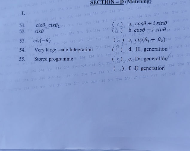 SECTION - D (Matching) I 51 cis cis 52 cis | StudyX