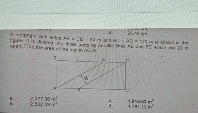 A rectangle with sides AB = CD = 50 m and BC