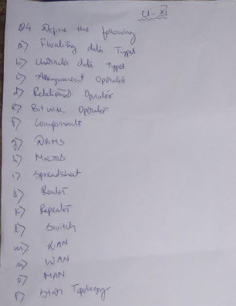 04 Define the following a) Floating data | StudyX