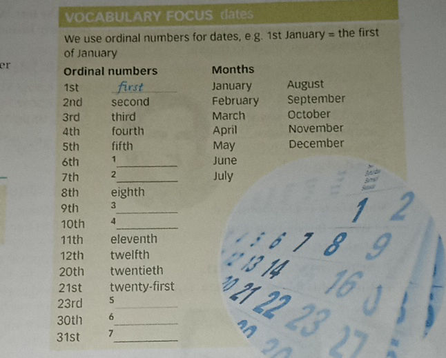 VOCABULARY FOCUS dates We use ordinal | StudyX