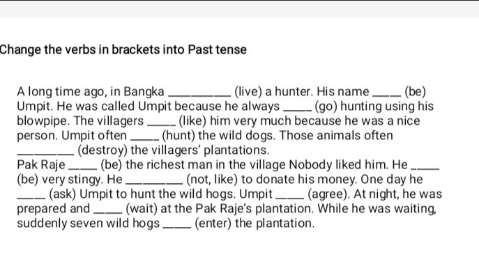 Change the verbs in brackets into Past tense | StudyX