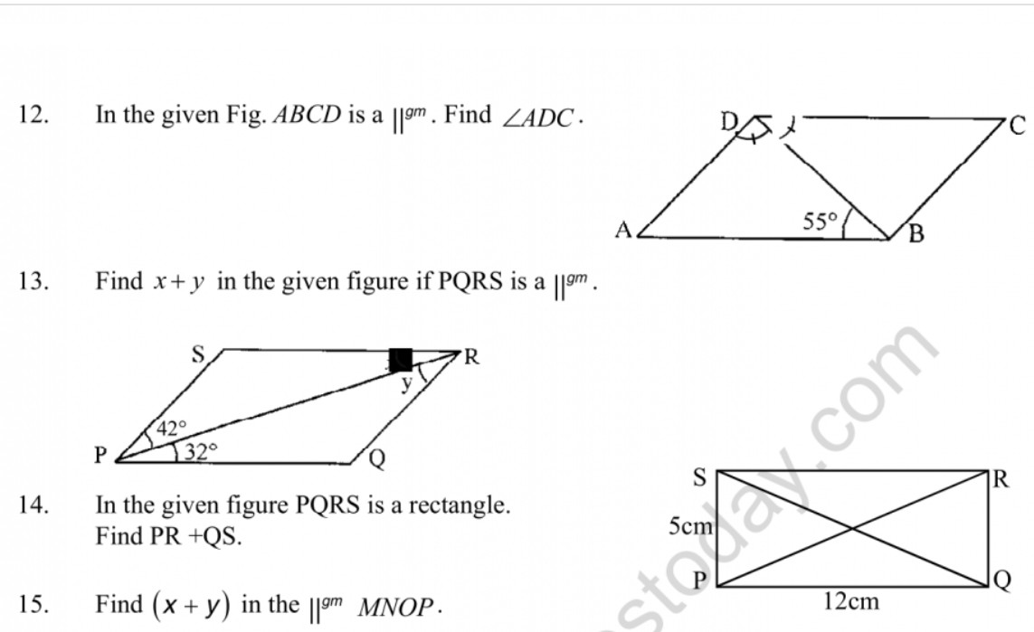 12 In the given Fig ABCD is a gm Find ADC 13 | StudyX