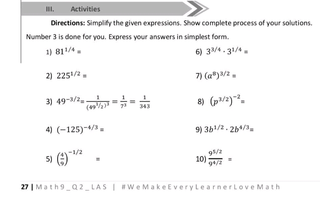 III Activities Directions Simplify the | StudyX
