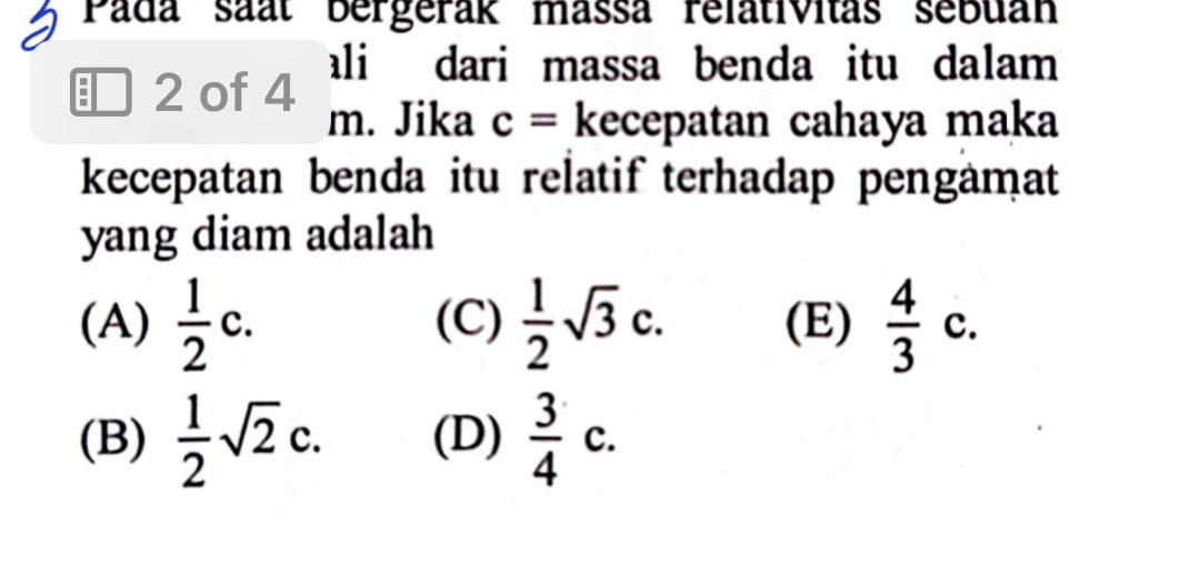 Pada saat bergerak massa relativitas sebuah | StudyX