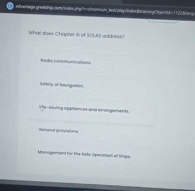 What does Chapter III of SOLAS address Radio | StudyX
