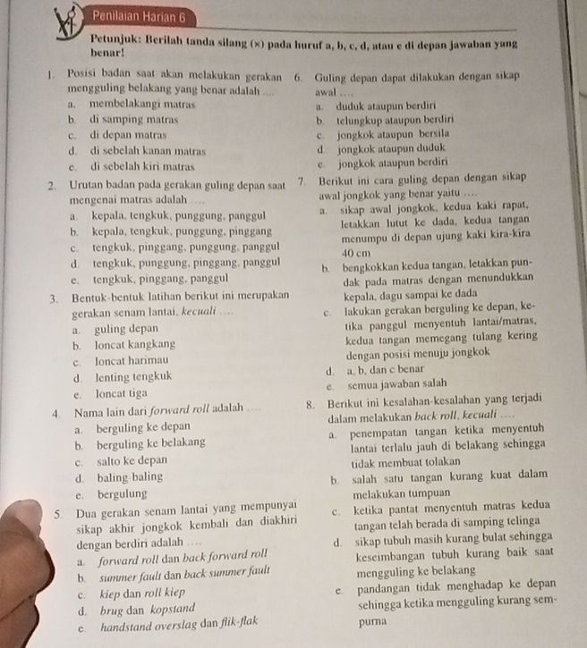 Penilaian Harian 6 Petunjuk Berilah tanda | StudyX