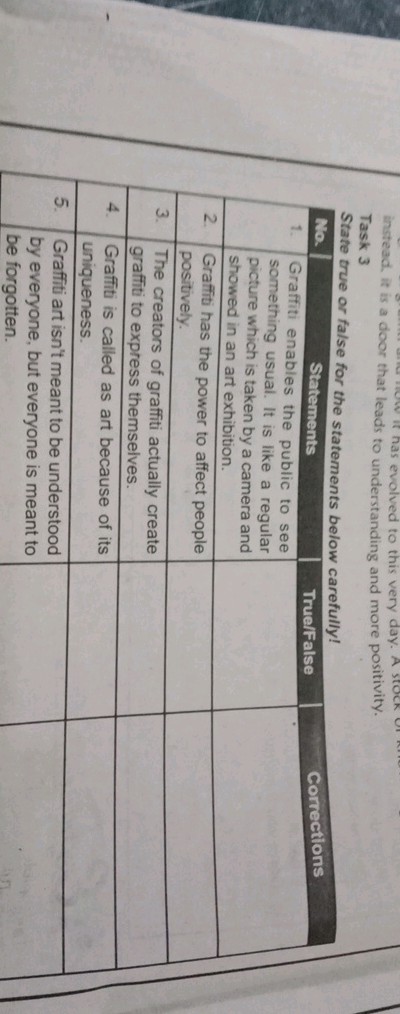Task 3 State true or false for the | StudyX