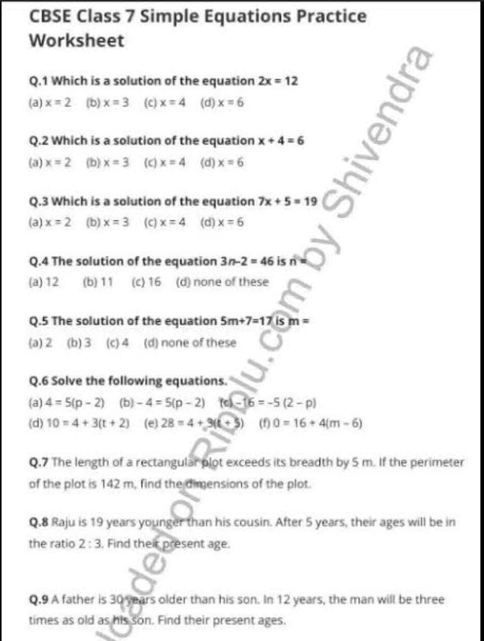 CBSE Class 7 Simple Equations Practice | StudyX