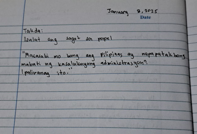 Takda Isulat ang sagot sa papel Masasabi mo | StudyX