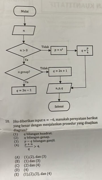 10 Jika diberikan input n = -6 manakah | StudyX