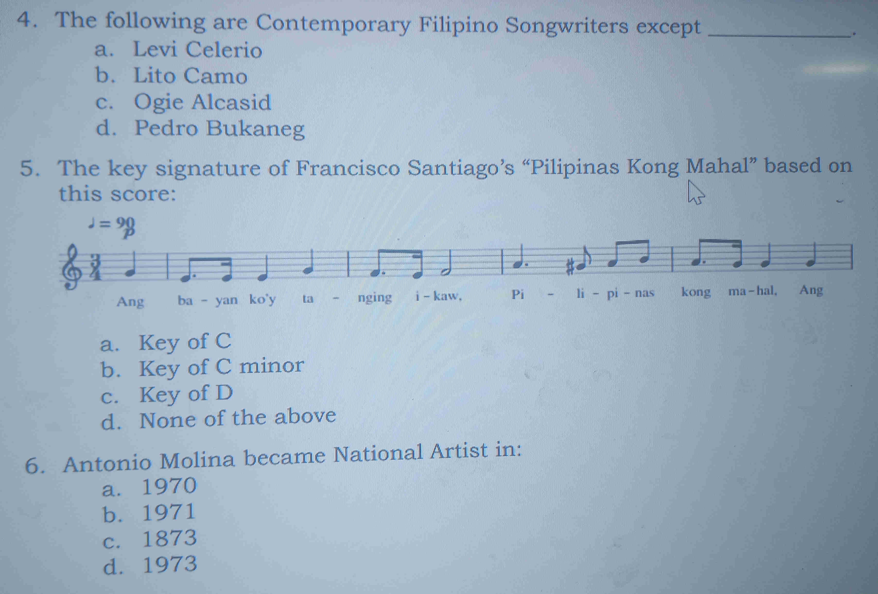 4 The following are Contemporary Filipino | StudyX