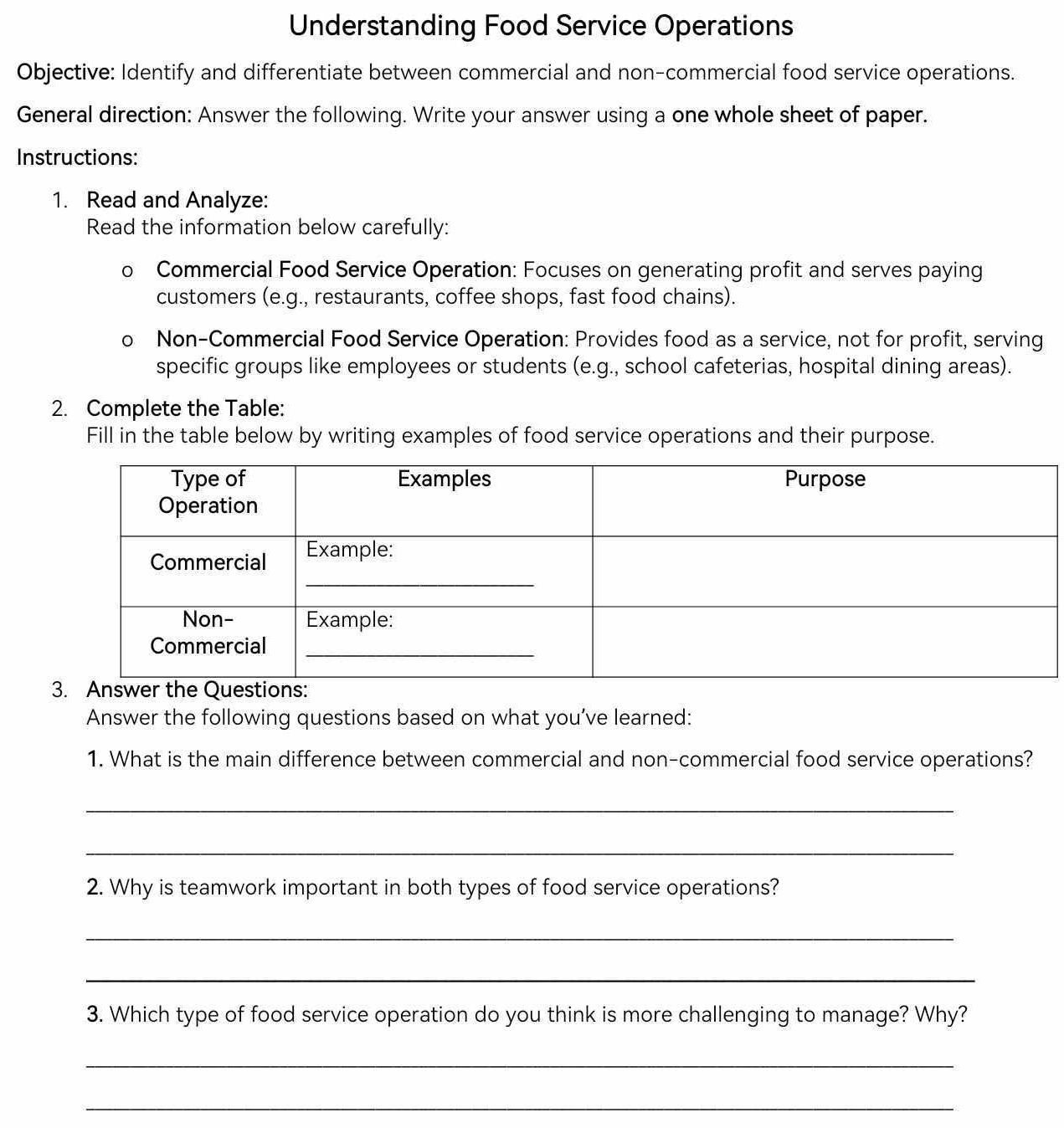 Understanding Food Service | StudyX