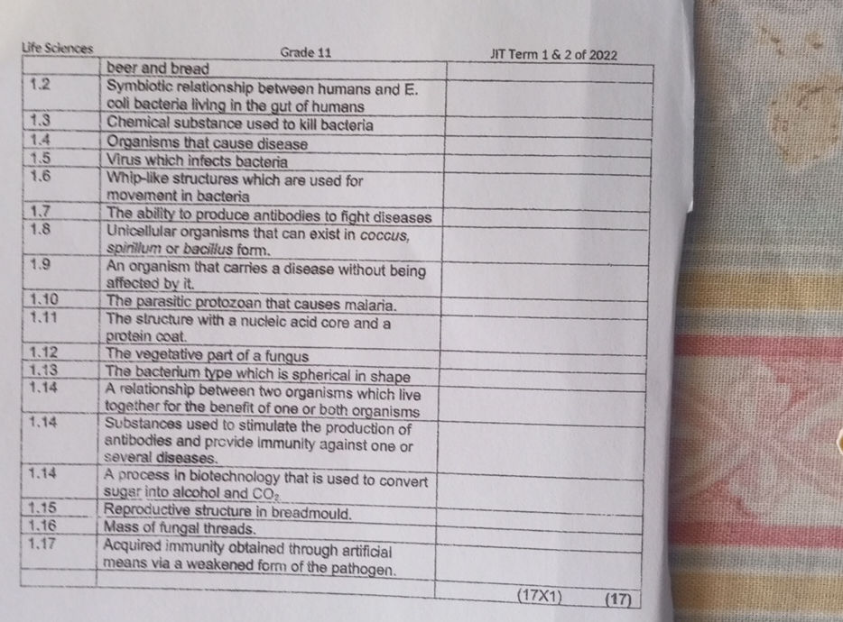 Life Sciences Grade 11 JIT Term 1 2 of 2022 | StudyX