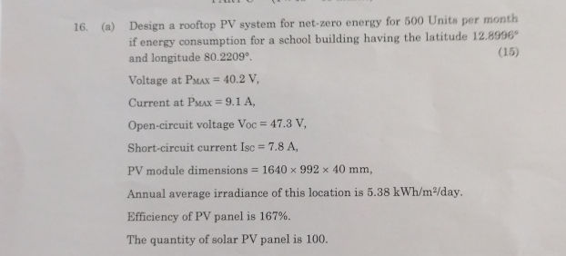 16 (a) Design a rooftop PV system for | StudyX