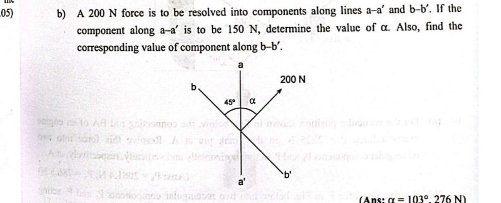 A 200 N force is to be resolved into