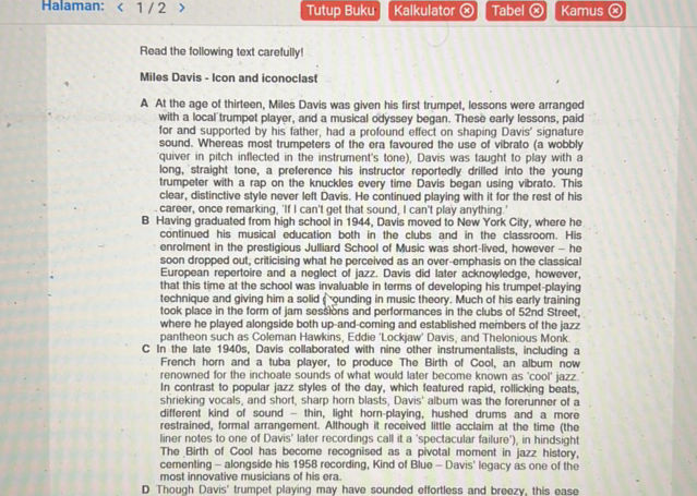 Read the following text carefullyMiles Davis | StudyX