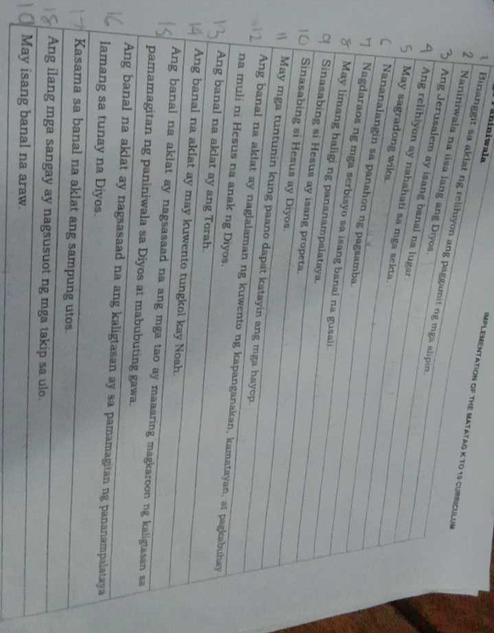 1 Binanggit sa aklat ng relihiyon ang | StudyX