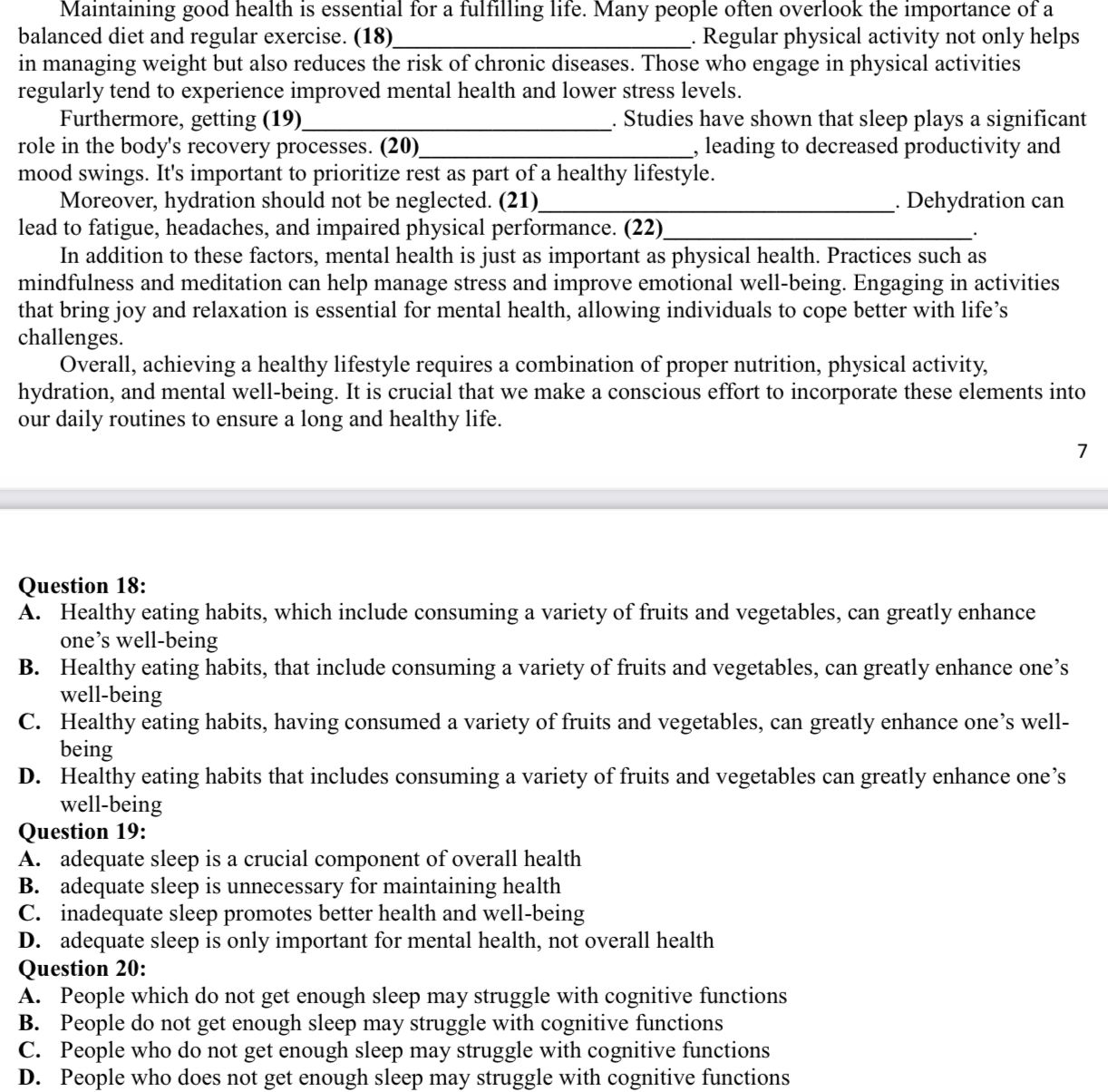 Question 18 A Healthy eating habits which | StudyX