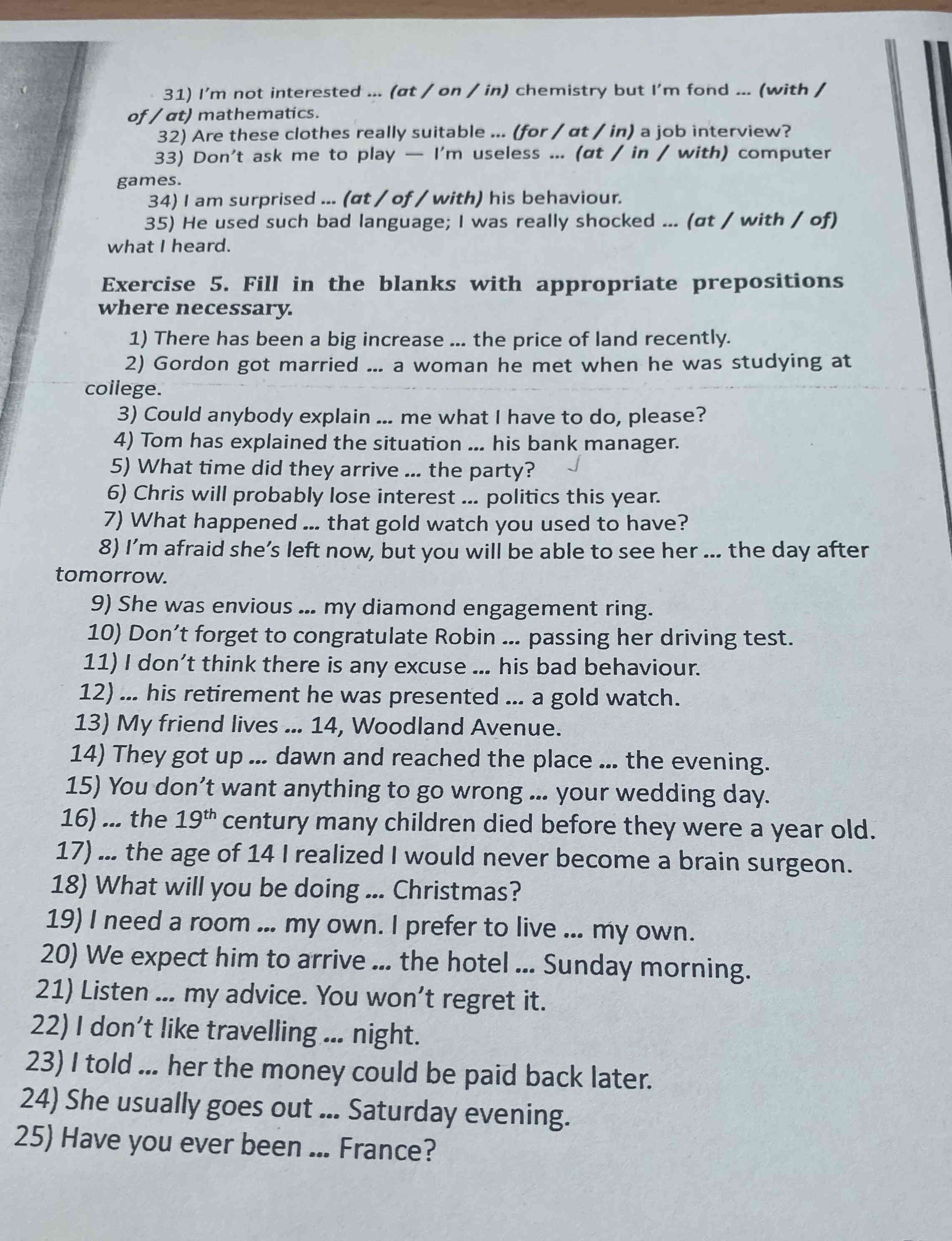 Exercise 5 Fill in the blanks with | StudyX