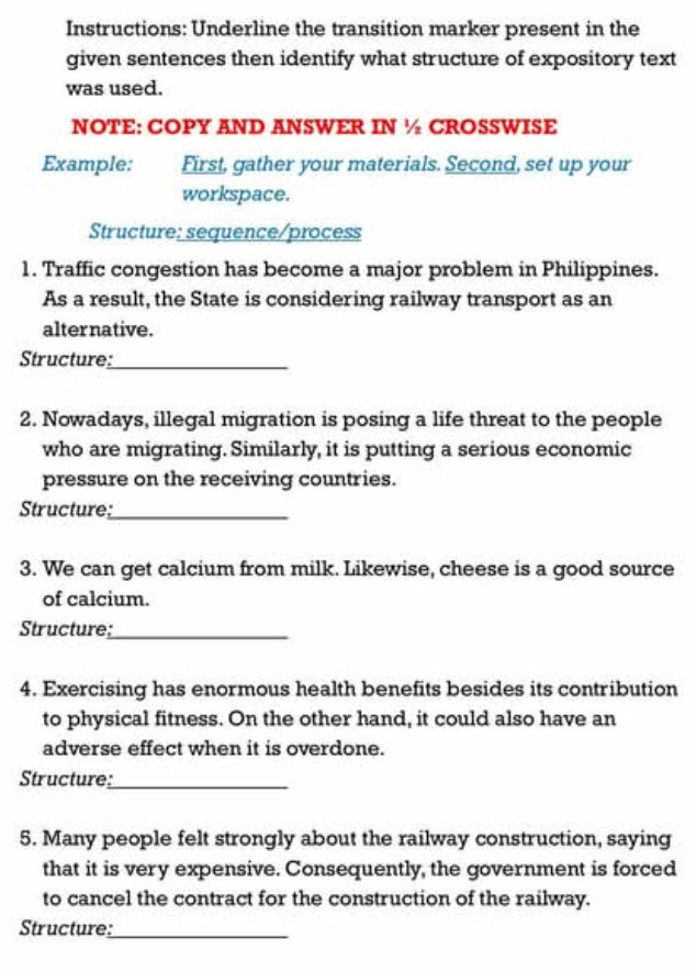 Instructions Underline the transition marker | StudyX