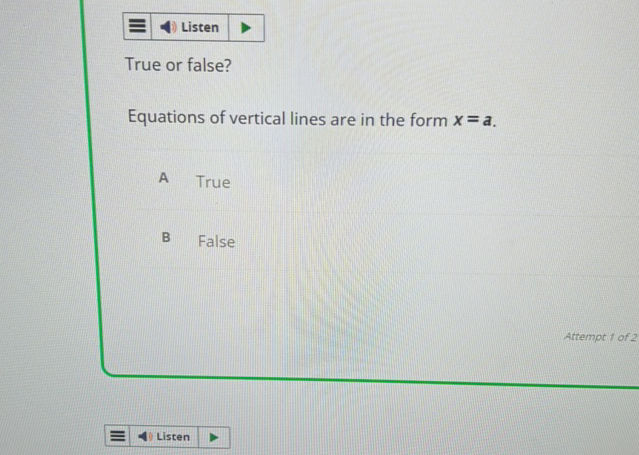 True or false Equations of vertical lines