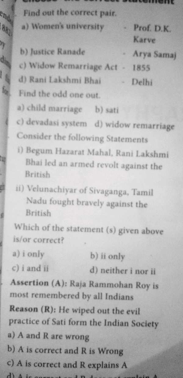 Find out the correct pair a) Womens | StudyX