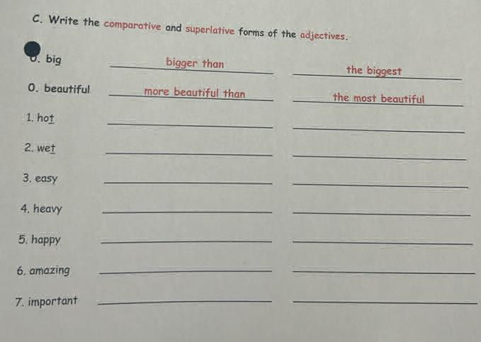 C Write the comparative and superlative | StudyX