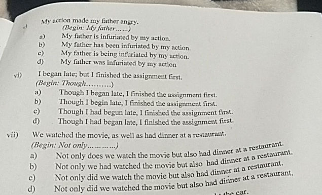 My action made my father angry (Begin My | StudyX