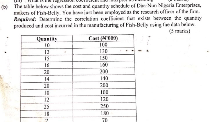 The table below shows the cost and quantity | StudyX