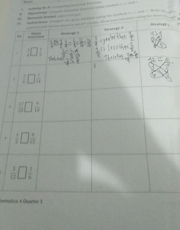 Activity No 4 Comparing dissimilar fractions | StudyX